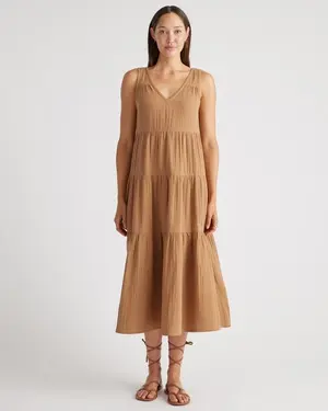 Quince Gauze Tiered Maxi Dress - Toasted Coconut
