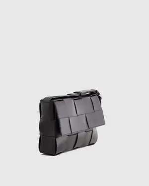 Quince Italian Leather Handwoven Flap Crossbody - Black