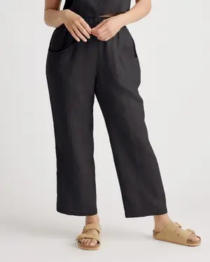 Quince European Linen Tapered Pants - Black