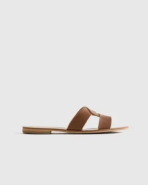 Quince Italian Leather Cutout Slide Sandals - Cognac