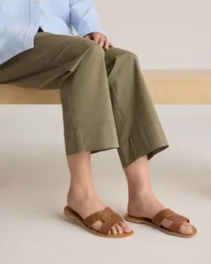 Quince Italian Leather Cutout Slide Sandals - Cognac