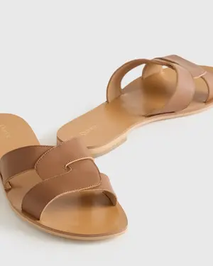 Quince Italian Leather Cutout Slide Sandals - Cognac