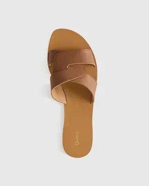 Quince Italian Leather Cutout Slide Sandals - Cognac