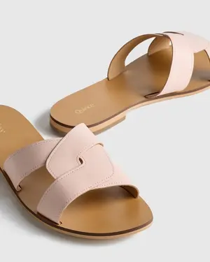 Quince Italian Leather Cutout Slide Sandals - Shell Pink