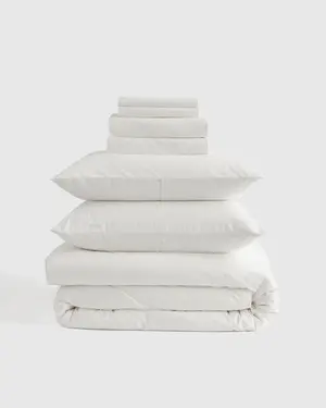 Quince Organic Brushed Cotton Deluxe Bedding Bundle - White