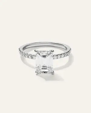 Quince Lab Grown Diamond Emerald Engagement Ring With Pave Band - Platinum