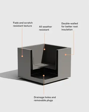 Quince Veradek Block Series All Weather Square Planter - Grey