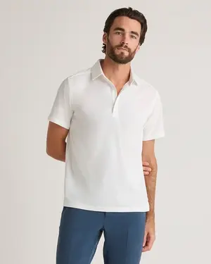 Quince Commuter Stretch Pique Polo - White