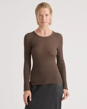 Quince Featherweight Cashmere Ribbed Crewneck Sweater - Brown