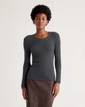 Quince Featherweight Cashmere Ribbed Crewneck Sweater - Charcoal