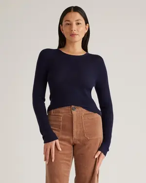 Quince Featherweight Cashmere Ribbed Crewneck Sweater - Deep Navy