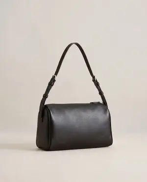 Quince Italian Leather Mini Barrel Shoulder Bag - Black