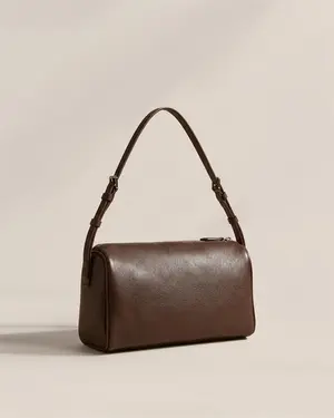 Quince Italian Leather Mini Barrel Shoulder Bag - Dark Brown