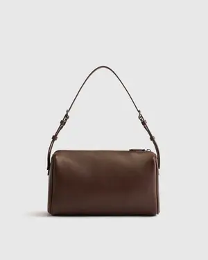 Quince Italian Leather Mini Barrel Shoulder Bag - Dark Brown