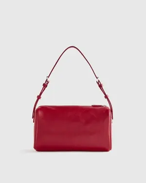 Quince Italian Leather Mini Barrel Shoulder Bag Ruby Red