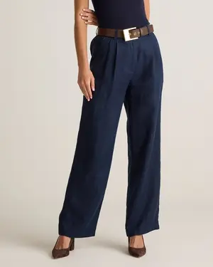 Quince 100% European Linen Pleated Trousers - Deep Navy