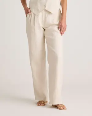 Quince 100% European Linen Pleated Trousers - Sand