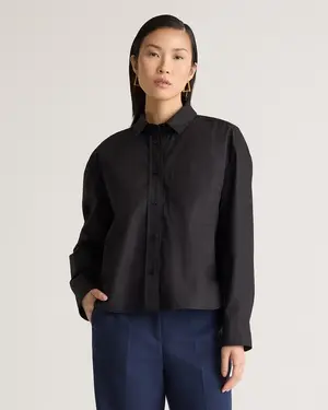 Quince Organic Cotton Poplin Cropped Long Sleeve Shirt