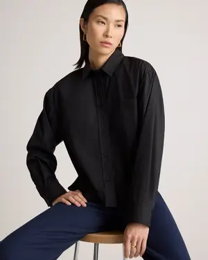 Quince Organic Cotton Poplin Cropped Long Sleeve Shirt