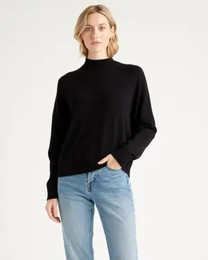 Quince Organic Cotton Mock Neck Sweater - Black