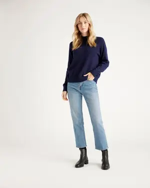 Quince Organic Cotton Mock Neck Sweater - Navy