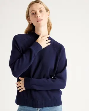 Quince Organic Cotton Mock Neck Sweater - Navy