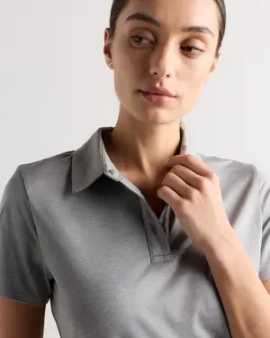 Quince Flowknit Breeze Short Sleeve Polo - Heather Grey