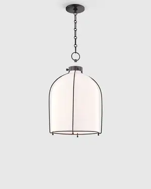 Quince Iron And Opal Glass Bell Pendant Light - Black
