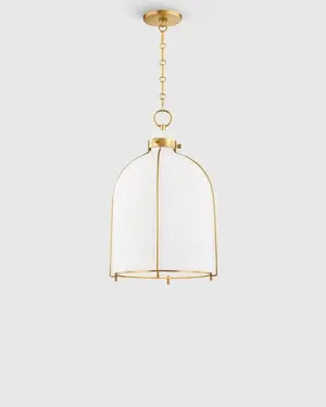 Quince Iron And Opal Glass Bell Pendant Light - Brass