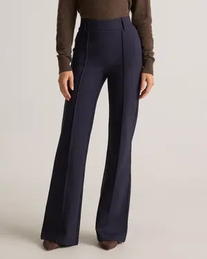 Quince Ultra-stretch Ponte Flare Leg Trousers - Navy