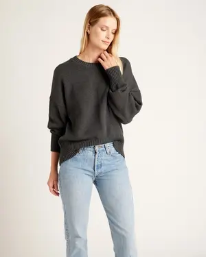 Quince Organic Cotton Boyfriend Crewneck Sweater - Charcoal