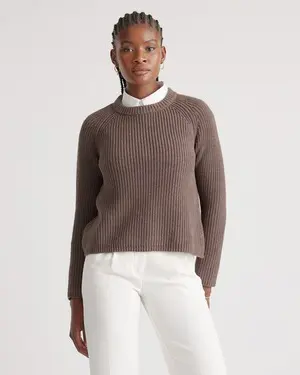 Quince Fisherman Crew Neck Sweater - Heather Brown