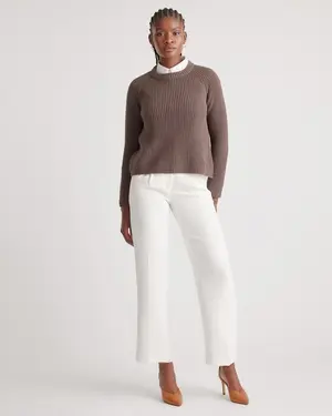 Quince Fisherman Crew Neck Sweater - Heather Brown