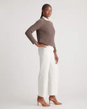 Quince Fisherman Crew Neck Sweater - Heather Brown