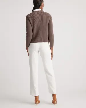 Quince Fisherman Crew Neck Sweater - Heather Brown