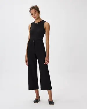 Quince Ultra-stretch Ponte Cropped Wide Leg Pants - Black