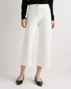 Quince Ultra-stretch Ponte Cropped Wide Leg Pants - Creme Ivory