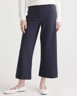 Quince Ultra-stretch Ponte Cropped Wide Leg Pants - Navy