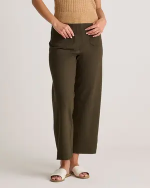 Quince Ultra-stretch Ponte Cropped Wide Leg Pants - Olive