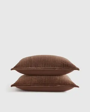 Quince Cotton Velvet Channel Quilted Sham Set - Chestnut