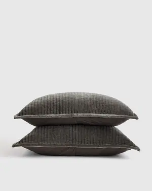 Quince Cotton Velvet Channel Quilted Sham Set - Greystone