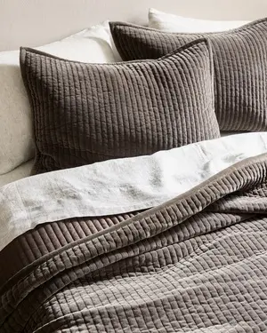 Quince Cotton Velvet Channel Quilted Sham Set - Greystone