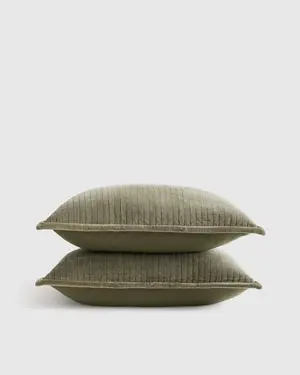Quince Cotton Velvet Channel Quilted Sham Set - Moss