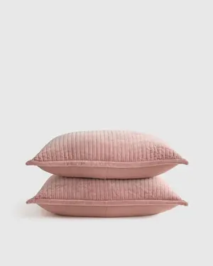 Quince Cotton Velvet Channel Quilted Sham Set - Rose