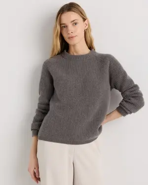 Quince QUINCE Mongolian Cashmere Fisherman Crewneck Knit Sweater Elk Brown