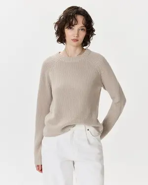 Quince QUINCE Mongolian Cashmere Fisherman Crewneck Knit Sweater Heather Cloud Beige