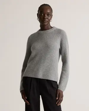 Quince Mongolian Cashmere Fisherman Crewneck Knit Sweater - Heather Grey