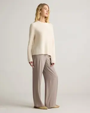 Quince Mongolian Cashmere Fisherman Crewneck Knit Sweater - Ivory