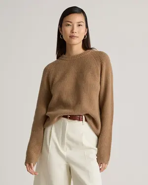 Quince Mongolian Cashmere Fisherman Crewneck Knit Sweater - Teak