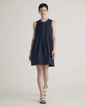 Quince 100% European Linen Sleeveless Swing Dress - Deep Navy
